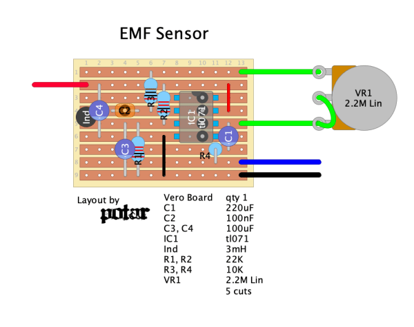Electromagnetic Field Sensor – vero layout – POTAR Design Devices