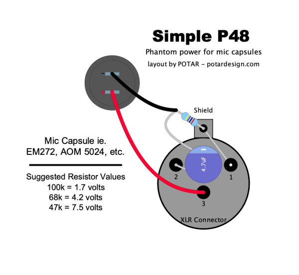 Simple P48 for electret mic capsules – POTAR Design Concern